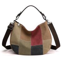 China New Vintage Patchwork Tote Bag 2026 Fashion Crossbody Shoulder Bags for Women Large Capacity Canvas Contrast-Color Tote Bag for sale