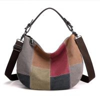 China New Vintage Patchwork Tote Bag 2026 Fashion Crossbody Shoulder Bags for Women Large Capacity Canvas Contrast-Color Tote Bag for sale