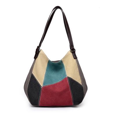 China Canvas Tote Bag for Women 2026 New Arrival Patchwork Color-Blocking Large Capacity Artsy Shoulder Travel & Daily Tote Bag for sale