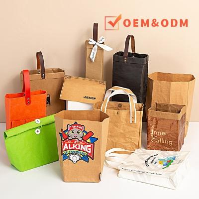 China Water-Washed Kraft Kaper Bags with Logo Printing Available Wholesale Eco-Friendly Biodegradable Recyclable Paper Bags Trending for sale