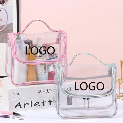 China PVC Clear Makeup Bags for Women Wholesale Modern-Style Transparent Portable Handheld Minimalist Waterproof Travel Toiletry Pouch for sale