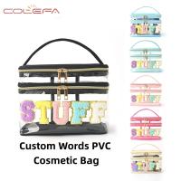 China Embroidered Alphabet Storage Pouch PVC Transparent Double-Layer Makeup Bag Travel Toiletry Large Capacity Cosmetic Case for sale