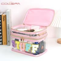 China Embroidered Alphabet Storage Pouch PVC Transparent Double-Layer Makeup Bag Travel Toiletry Large Capacity Cosmetic Case for sale
