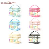 China Embroidered Alphabet Storage Pouch PVC Transparent Double-Layer Makeup Bag Travel Toiletry Large Capacity Cosmetic Case for sale