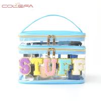 China Embroidered Alphabet Storage Pouch PVC Transparent Double-Layer Makeup Bag Travel Toiletry Large Capacity Cosmetic Case for sale