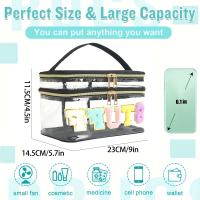 China Embroidered Alphabet Storage Pouch PVC Transparent Double-Layer Makeup Bag Travel Toiletry Large Capacity Cosmetic Case for sale