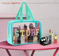 China Bestseller Large Capacity Toiletry Bag Double-Handle Storage PVC Clear Bag Custom Travel Alphabet Waterproof Makeup Pouch for sale
