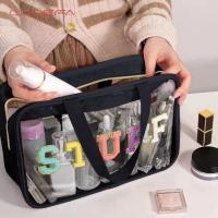 China Bestseller Large Capacity Toiletry Bag Double-Handle Storage PVC Clear Bag Custom Travel Alphabet Waterproof Makeup Pouch for sale