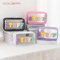China Bestseller Large Capacity Toiletry Bag Double-Handle Storage PVC Clear Bag Custom Travel Alphabet Waterproof Makeup Pouch for sale