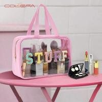 China Bestseller Large Capacity Toiletry Bag Double-Handle Storage PVC Clear Bag Custom Travel Alphabet Waterproof Makeup Pouch for sale