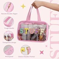 China Bestseller Large Capacity Toiletry Bag Double-Handle Storage PVC Clear Bag Custom Travel Alphabet Waterproof Makeup Pouch for sale