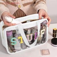 China Bestseller Large Capacity Toiletry Bag Double-Handle Storage PVC Clear Bag Custom Travel Alphabet Waterproof Makeup Pouch for sale