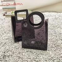 China Customized Black PVC Handheld Bag Glossy Laser Fashion-Style Gift Bag Wedding Favor Handle Open Closure Shopping Bag for sale