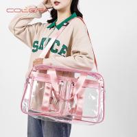 China PVC Transparent Travel Tote Bag Women's Large Capacity Shopping Fashionable Personalized Backpack Fully Waterproof Student School Bag for sale