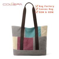 China New Style Shoulder Tote Bag Ladies Minimalist Fashion Korean-Style Large Capacity Color-Blocked Patchwork Versatile Canvas Bag for sale