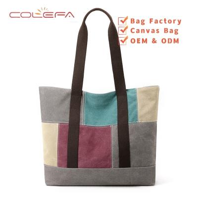 China New Style Shoulder Tote Bag Ladies Minimalist Fashion Korean-Style Large Capacity Color-Blocked Patchwork Versatile Canvas Bag for sale