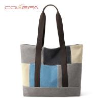 China New Style Shoulder Tote Bag Ladies Minimalist Fashion Korean-Style Large Capacity Color-Blocked Patchwork Versatile Canvas Bag for sale