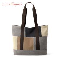 China New Style Shoulder Tote Bag Ladies Minimalist Fashion Korean-Style Large Capacity Color-Blocked Patchwork Versatile Canvas Bag for sale