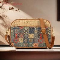 China Hot-selling Bark-Print Crossbody Bag Cork Checkered Print Eco-friendly Bags Small Square Shaped Fashion Essential Women's Bag for sale