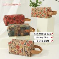 China New Casual Fashion Women's Cosmetic Bag Ethnic-Style Handheld Large-Capacity Eco Bark Cork Makeup Bag Rectangular Storage Pouch for sale