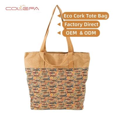 China 2026 New Trends European Cork Bark Shoulder Tote Bag with Ethnic-Style Printed Tote Bag Eco-Friendly with LOGO for sale