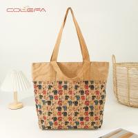 China 2026 New Trends European Cork Bark Shoulder Tote Bag with Ethnic-Style Printed Tote Bag Eco-Friendly with LOGO for sale