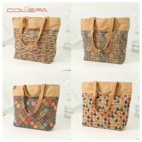 China 2026 New Trends European Cork Bark Shoulder Tote Bag with Ethnic-Style Printed Tote Bag Eco-Friendly with LOGO for sale