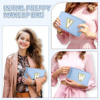 China 26 Embroidered Letter PU Leather Made Cosmetic Toiletry Bag Large Capacity Octagonal Travel Organizer Makeup Clutch for sale