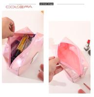 China Pearlescent PU Leather Embroidered Letter Makeup Bag Large Capacity Toiletry Bag Travel Daily Organizer Clutch Cosmetic Bags for sale