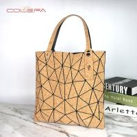 China Bark-Patterned Cork Tote Bags Women's Sophisticated Shoulder Bag Fashionable Handbag with Pleated Folds Stylish Shopping Tote for sale