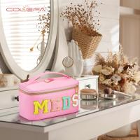China Polyester Large Capacity Bag with Embroidered Letters Cosmetic Pouch Travel & Daily Use Toiletry Bag Portable Makeup Storage Bag for sale