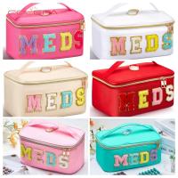 China Polyester Large Capacity Bag with Embroidered Letters Cosmetic Pouch Travel & Daily Use Toiletry Bag Portable Makeup Storage Bag for sale