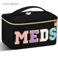 China Polyester Large Capacity Bag with Embroidered Letters Cosmetic Pouch Travel & Daily Use Toiletry Bag Portable Makeup Storage Bag for sale