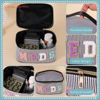 China Polyester Handheld Embroidered Letter Makeup Bags Large Capacity Wide-Opening Multi-Functional Storage Pouch Preppy-Style Toiletry Bag for sale