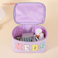 China Polyester Handheld Embroidered Letter Makeup Bags Large Capacity Wide-Opening Multi-Functional Storage Pouch Preppy-Style Toiletry Bag for sale