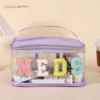 China Polyester Handheld Embroidered Letter Makeup Bags Large Capacity Wide-Opening Multi-Functional Storage Pouch Preppy-Style Toiletry Bag for sale