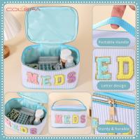 China Polyester Handheld Embroidered Letter Makeup Bags Large Capacity Wide-Opening Multi-Functional Storage Pouch Preppy-Style Toiletry Bag for sale