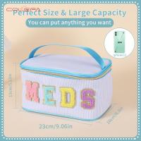 China Polyester Handheld Embroidered Letter Makeup Bags Large Capacity Wide-Opening Multi-Functional Storage Pouch Preppy-Style Toiletry Bag for sale