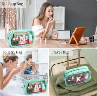 China Customized Embroidered Letters Cosmetic Bags PVC Waterproof High-Fashion Makeup Organizer Travel Daily Use Portable Toiletry Bag for sale