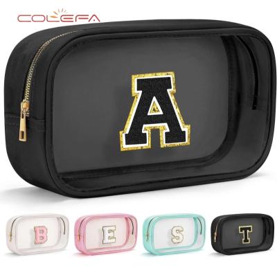 China Customized Embroidered Letters Cosmetic Bags PVC Waterproof High-Fashion Makeup Organizer Travel Daily Use Portable Toiletry Bag for sale