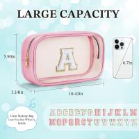 China Customized Embroidered Letters Cosmetic Bags PVC Waterproof High-Fashion Makeup Organizer Travel Daily Use Portable Toiletry Bag for sale