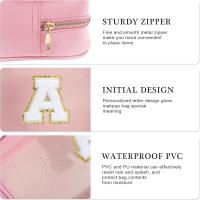 China Customized Embroidered Letters Cosmetic Bags PVC Waterproof High-Fashion Makeup Organizer Travel Daily Use Portable Toiletry Bag for sale