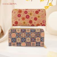 China Retro Women's Long-Style Zippered Wallet Phone Case with Printing Bestseller Eco-Friendly Cork Bark Wallet Travel Souvenir for sale
