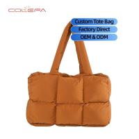 China New Custom Color Nylon Cotton-Filled Women's Bag Minimalist Quilted Tote Bag Soft Checkered Shoulder Bag Underarm Tote Bags for sale