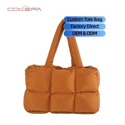 China New Custom Color Nylon Cotton-Filled Women's Bag Minimalist Quilted Tote Bag Soft Checkered Shoulder Bag Underarm Tote Bags for sale