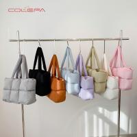 China New Custom Color Nylon Cotton-Filled Women's Bag Minimalist Quilted Tote Bag Soft Checkered Shoulder Bag Underarm Tote Bags for sale