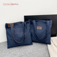China Wholesale Denim Shoulder Bags for Women Casual Korean-Style Tote Bags Handbags for Tutoring Classes Available with LOGO for sale