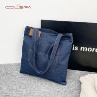 China Wholesale Denim Shoulder Bags for Women Casual Korean-Style Tote Bags Handbags for Tutoring Classes Available with LOGO for sale