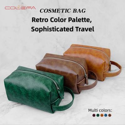 China 2026 New PU Leather Vintage Toiletry Bag Large Capacity Waterproof Stylish Portable Makeup Storage Cosmetic Pouch for Toiletries for sale