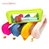China Compact and Portable PU Leather +PVC Makeup Bag Eyebrow Pencil & Makeup Brush Organizer Waterproof Travel Bag Pencil Pouch for sale